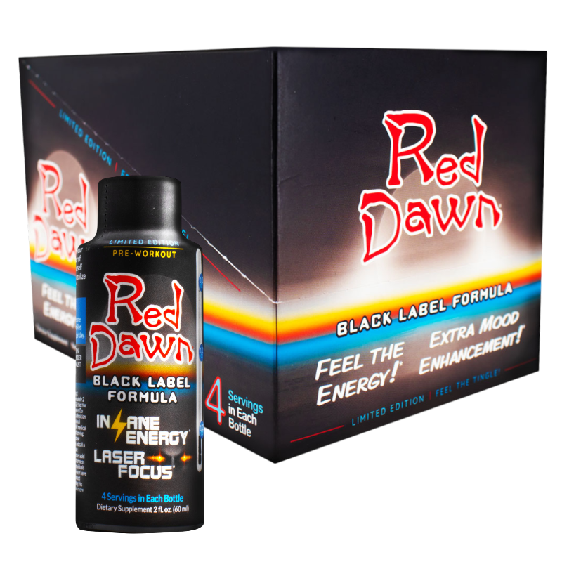 Red Dawn Black Label Liquid Energy Formula – Full Box (12 Bottles)